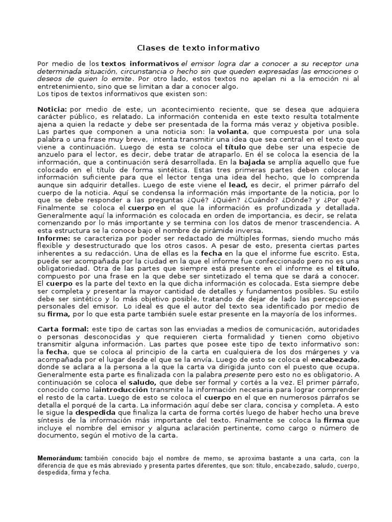 Clases de Texto Informativo | PDF | Ensayos | Información