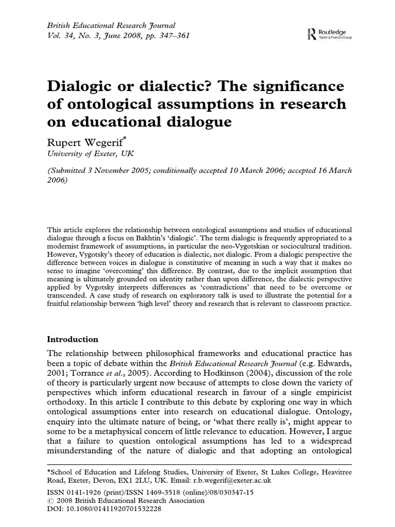 Rupert Wegerif - Dialogic or Dialectic | PDF | Dialectic | Reason