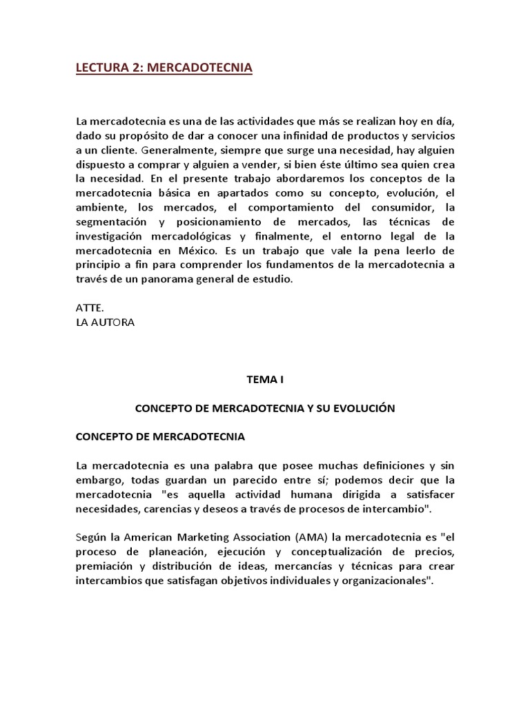 Mercadotecnia Lectura | PDF | Marketing | Ciencias económicas