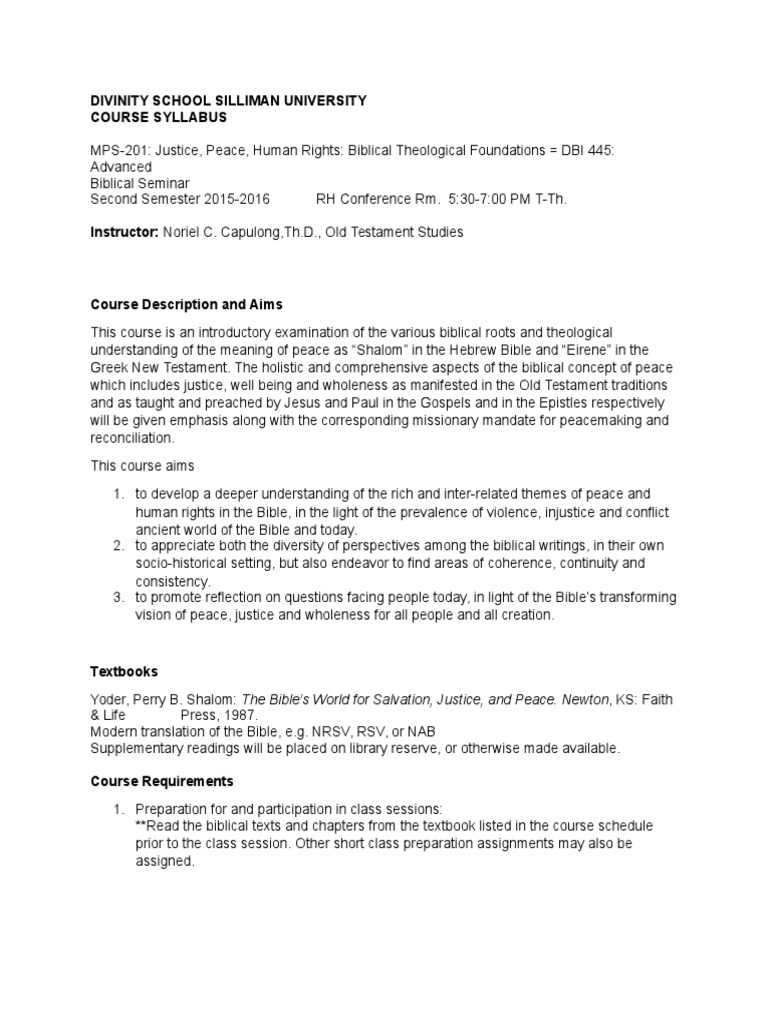 Peace in The Bible Course Syllabus | Download Free PDF | Peace | Bible