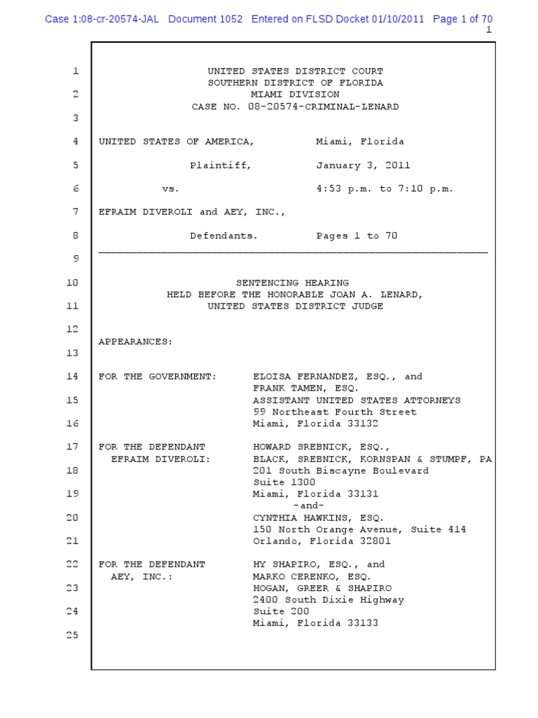 Efraim Diveroli: 1-3-11 Sentencing Hearing Transcript, Diveroli ...
