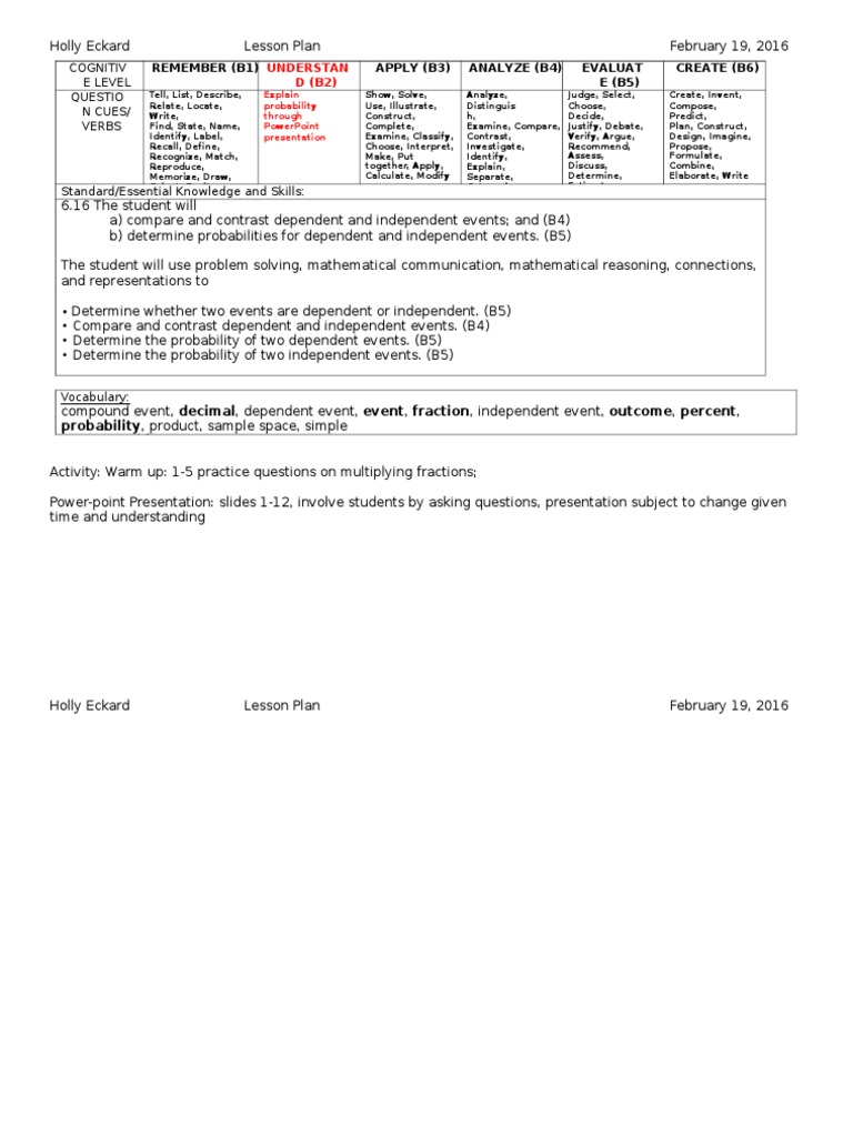 Probability Lesson Plan | PDF