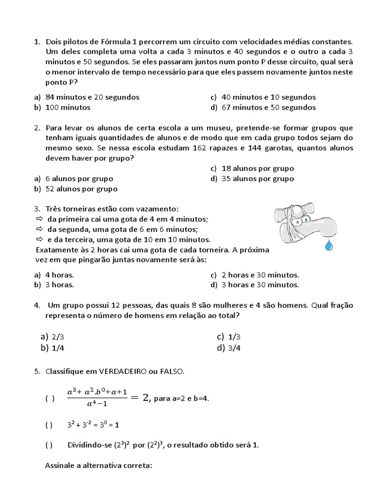 Exercícios matemática básica | Fração (Matemática) | Ensino de Matemática