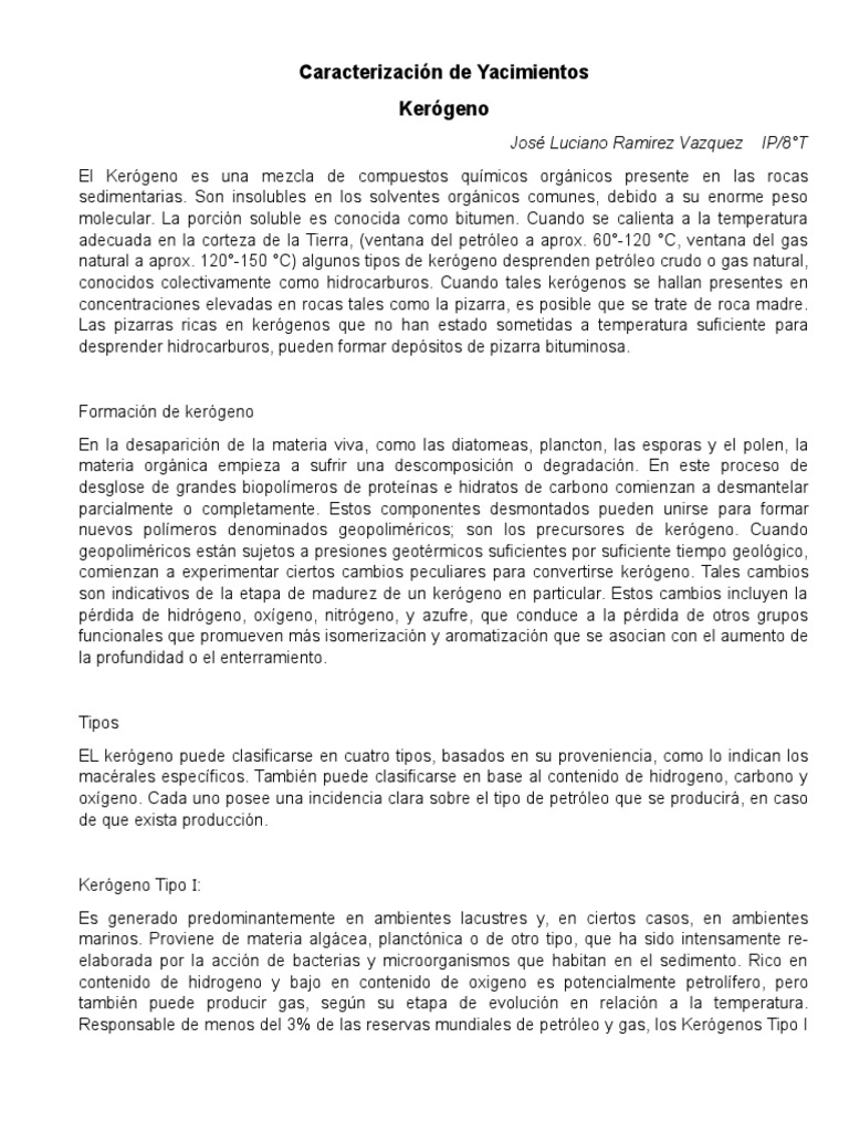 Kerogeno | PDF | Petróleo | Compuestos orgánicos