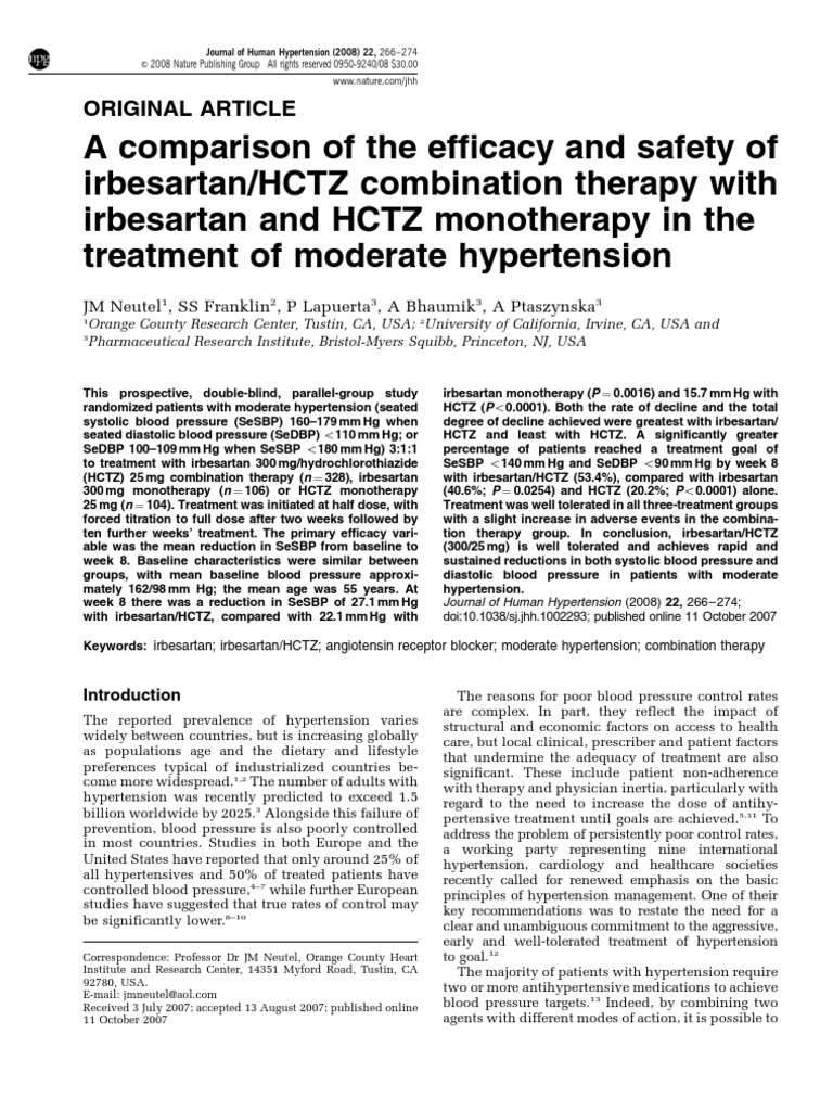 A Comparison of The Efficacy and Safety of irbesartan/HCTZ Combination ...