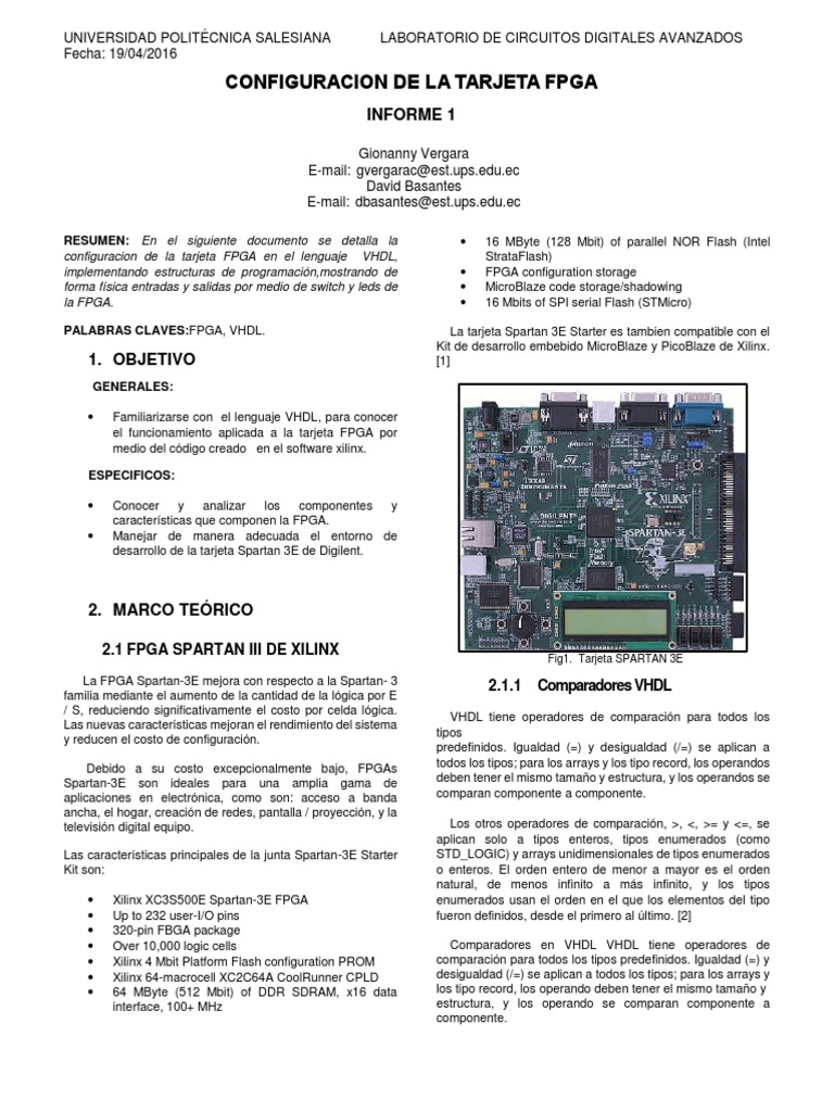 Inf 1 Configuracion de La Tarjeta Fpga | PDF | Arreglos de compuertas lógicas programables en ...
