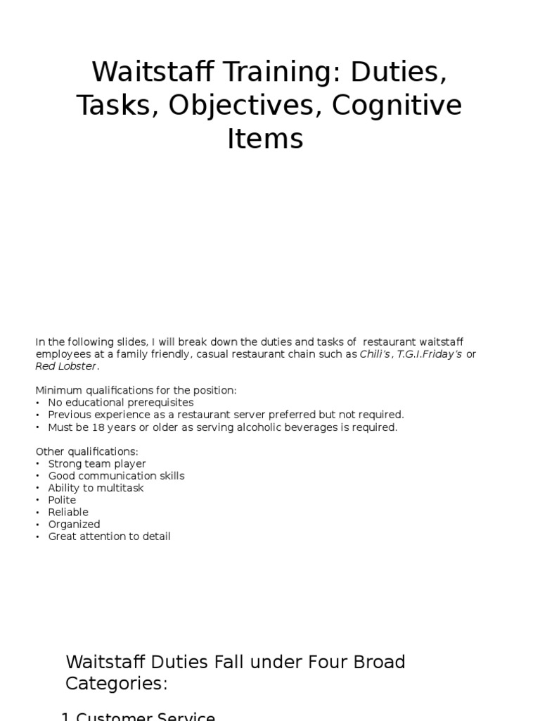 Waitstaff Training: Duties & Skills Guide | PDF | Point Of Sale | Menu