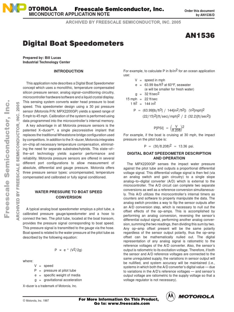 Digital Boat Speedometers: Design and Implementation Using Freescale Pressure Sensors and ...