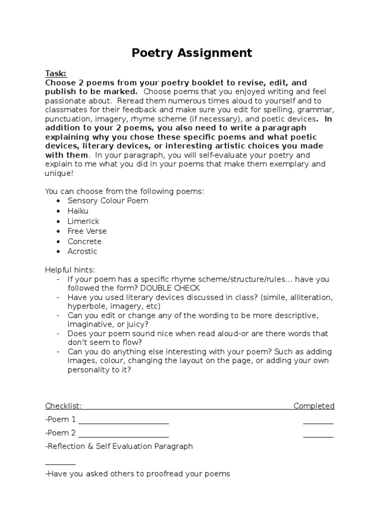 Poetry Assignment | PDF | Poetry | Writing