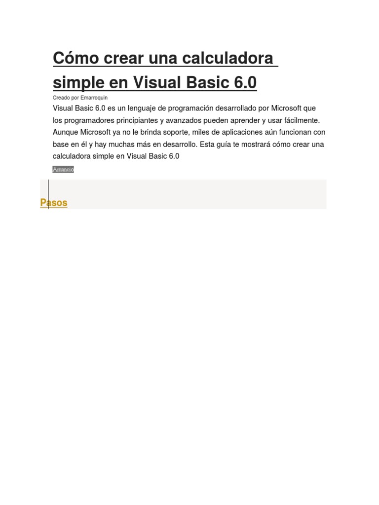 Cómo Crear Una Calculadora Simple en Visual Basic 6 | Descargar gratis PDF | Básico | Ingeniería ...