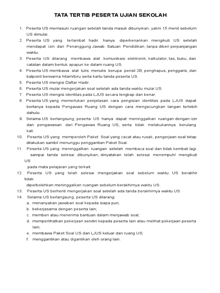 Tata Tertib Peserta Ujian Sekolah | PDF