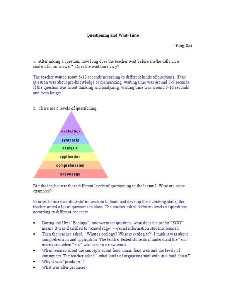 Teacher Wait Time in Questioning Strategies | PDF | Question | Reading ...