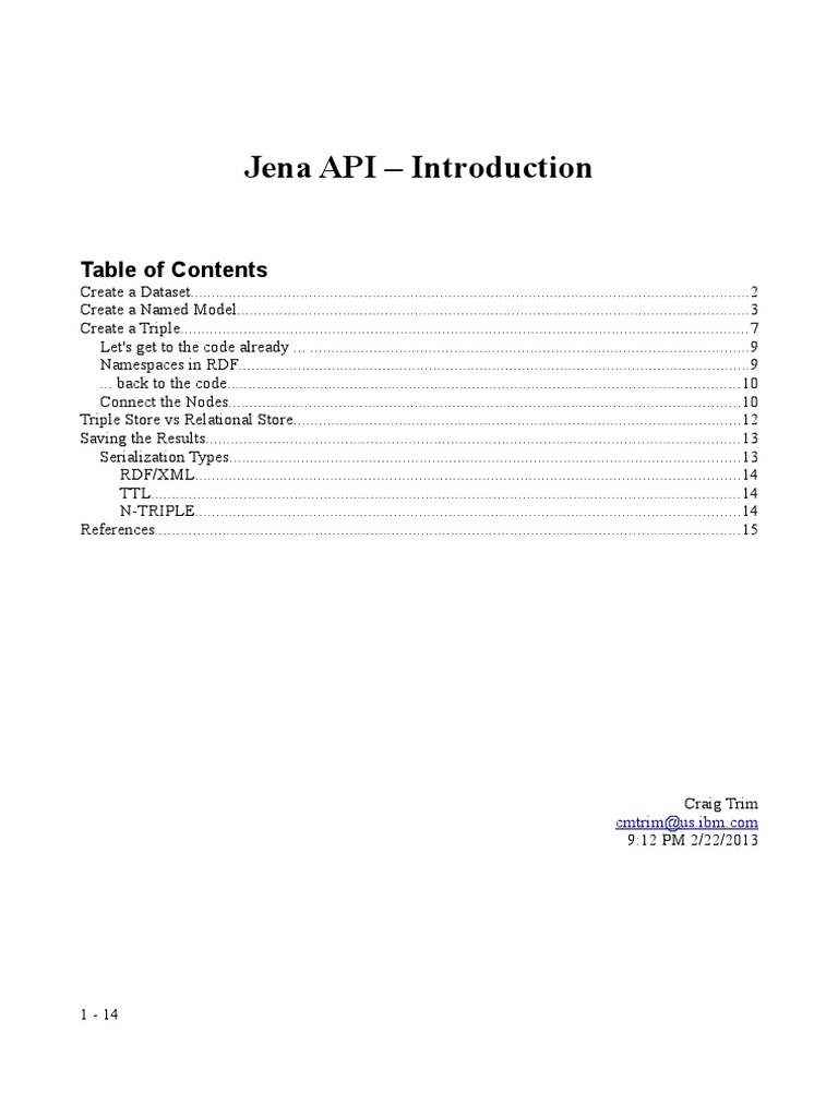 Jena API - Introduction | PDF | Resource Description Framework | Relational Database