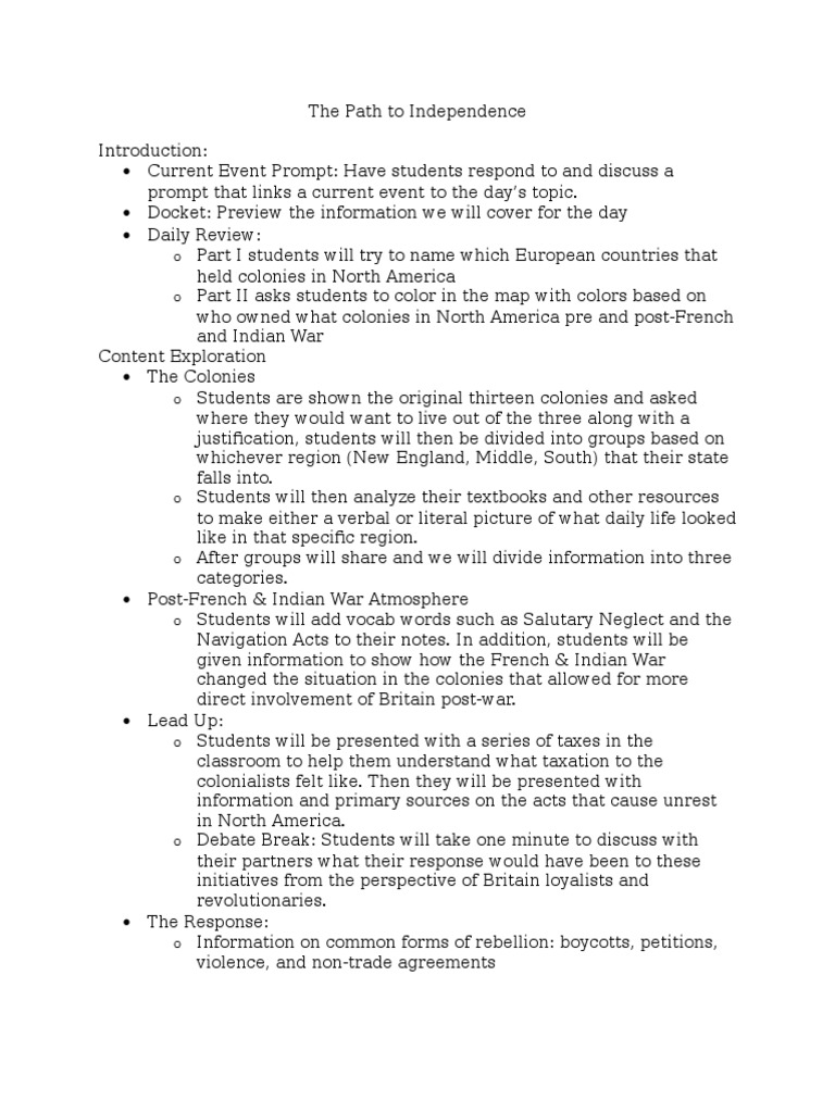 The Path To Independence Lesson Plan | PDF | Public Sphere | Communication