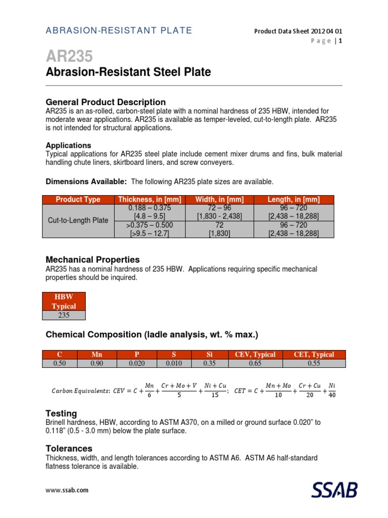 AR235 Product Data Sheet 2012 04 01 | PDF | Welding | Construction