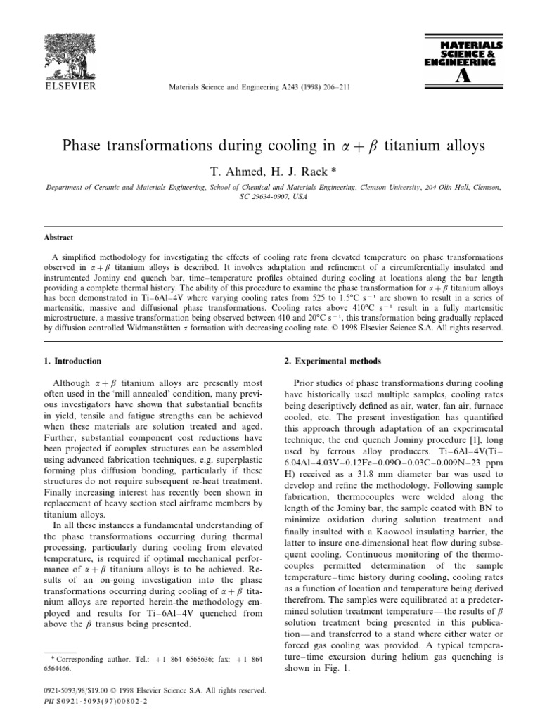 Phase Transformations During Cooling in A+b Titanium Alloys: T. Ahmed ...