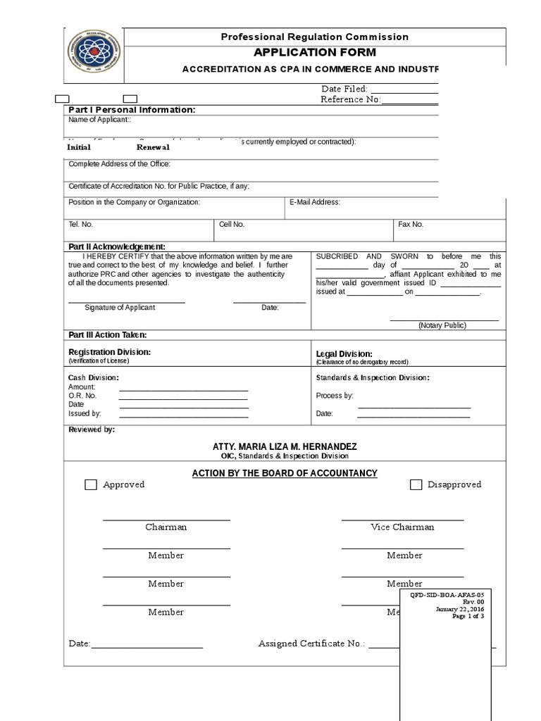 Application Form: Professional Regulation Commission
