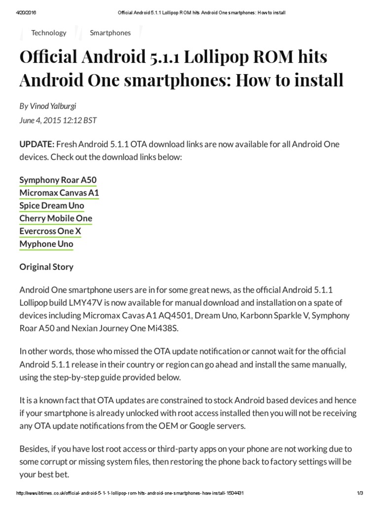 Installing the Official Android 5.1.1 Lollipop Update on Android One ...