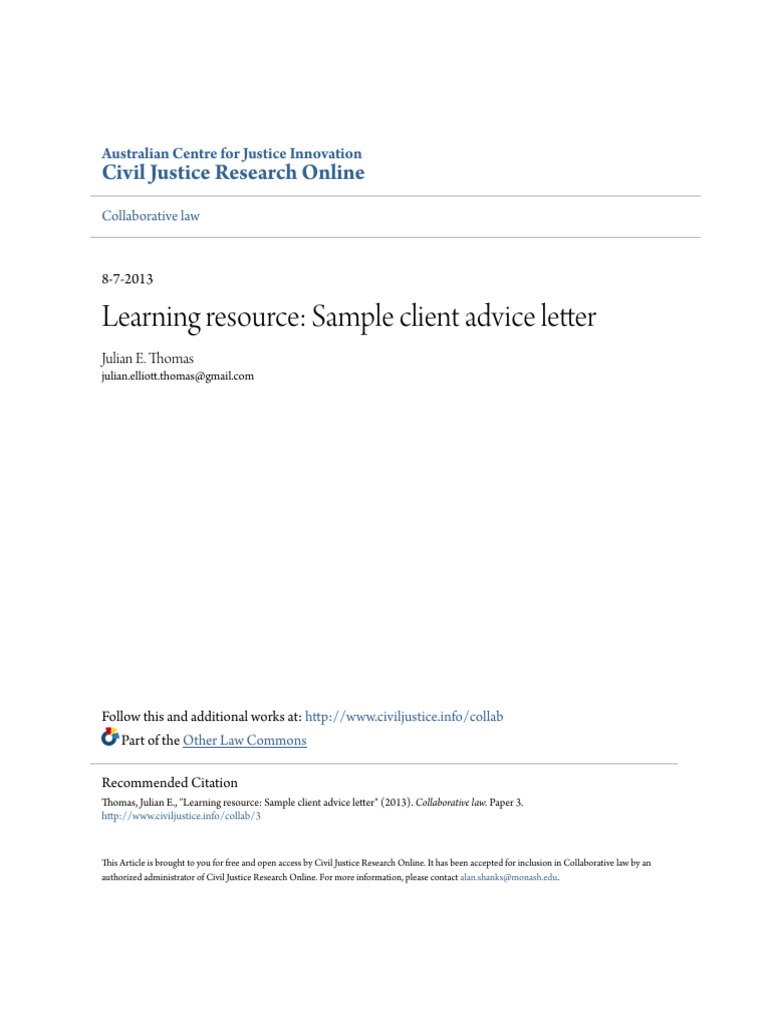 Sample Client Advice Letter Template | PDF | Mediation | Negotiation