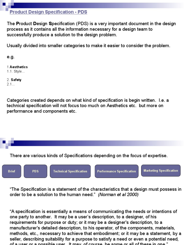 Product Design Specification | Product Design | Specification ...