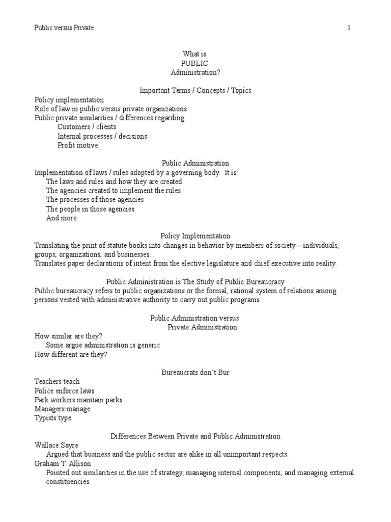 Public Versus Private Administration | PDF | Public Administration | Bureaucracy
