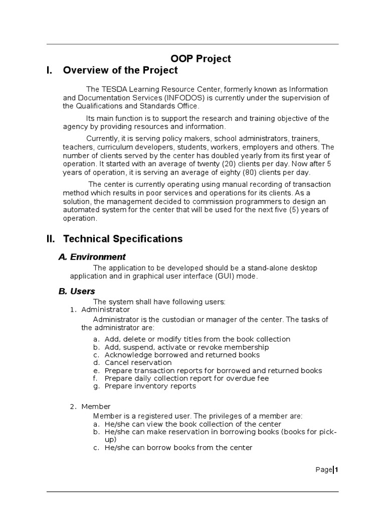 OOP Project I. Overview of The Project: A. Environment | PDF | User ...