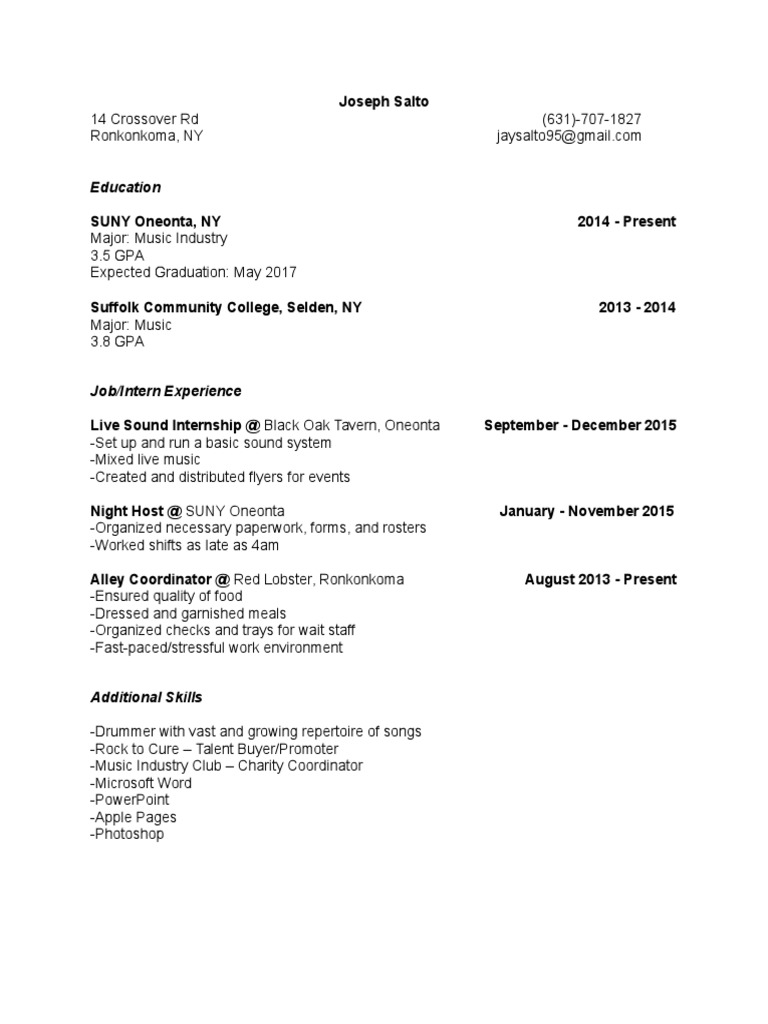 Joseph Salto: Music Industry Resume | PDF