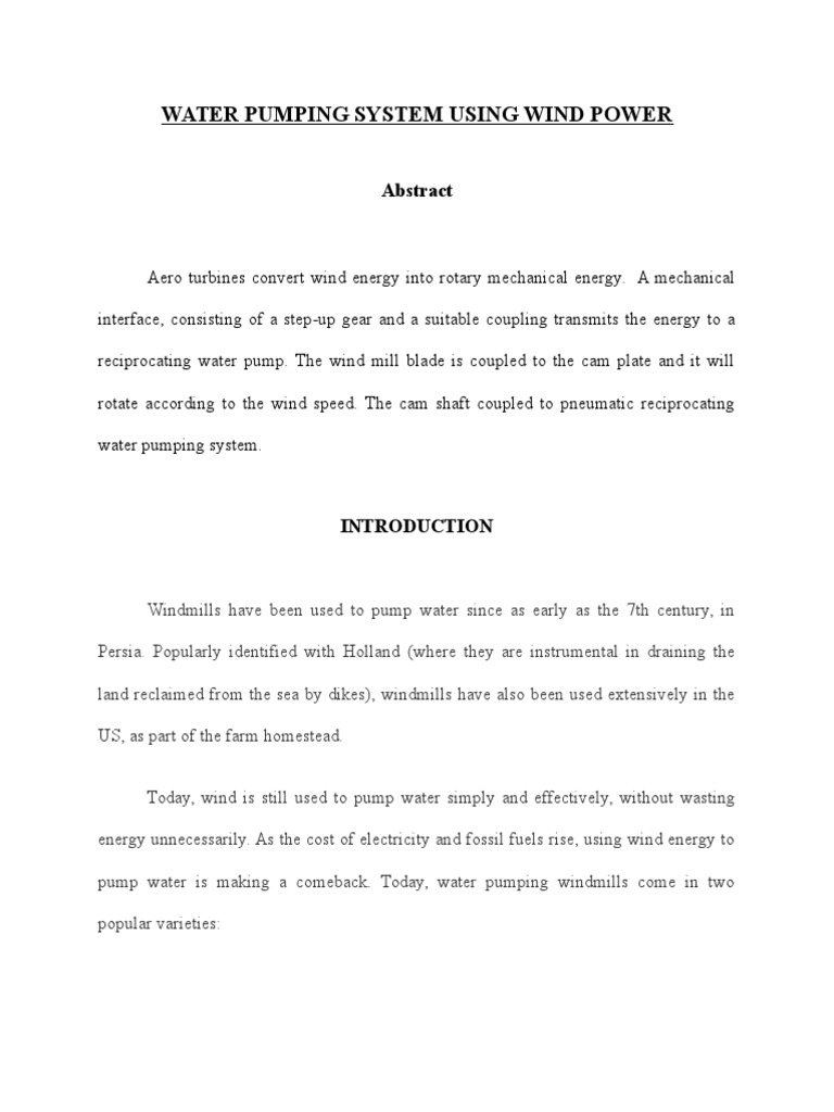 7 Water Pumping System Using Wind Power | PDF | Turbine | Wind Power