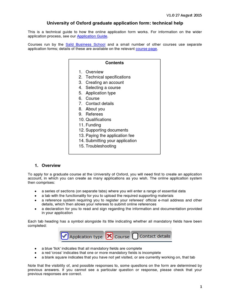 University of Oxford Graduate Application Form: Technical Help | PDF ...
