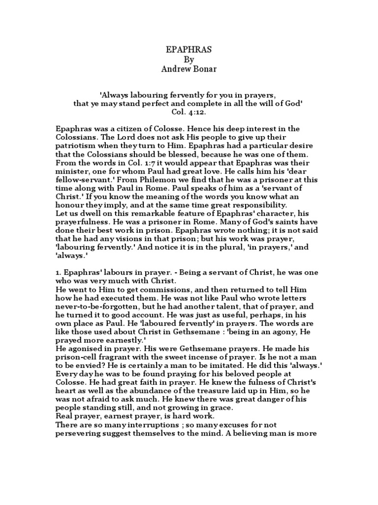 Epaphras | PDF | Epistle To The Colossians | Prayer