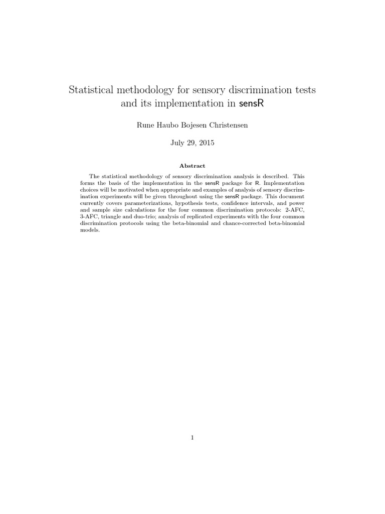 Sensory Discrimination Test Methodology | PDF | P Value | Statistical ...