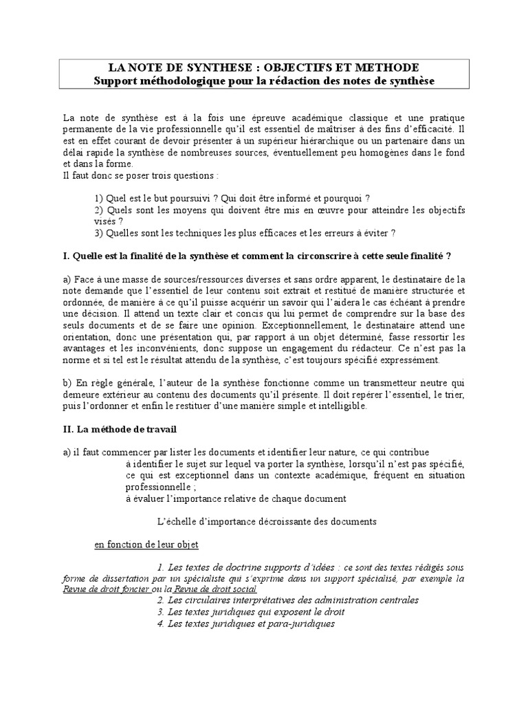 Methodologie Note de Synthese | PDF | Lecture (Processus) | Document