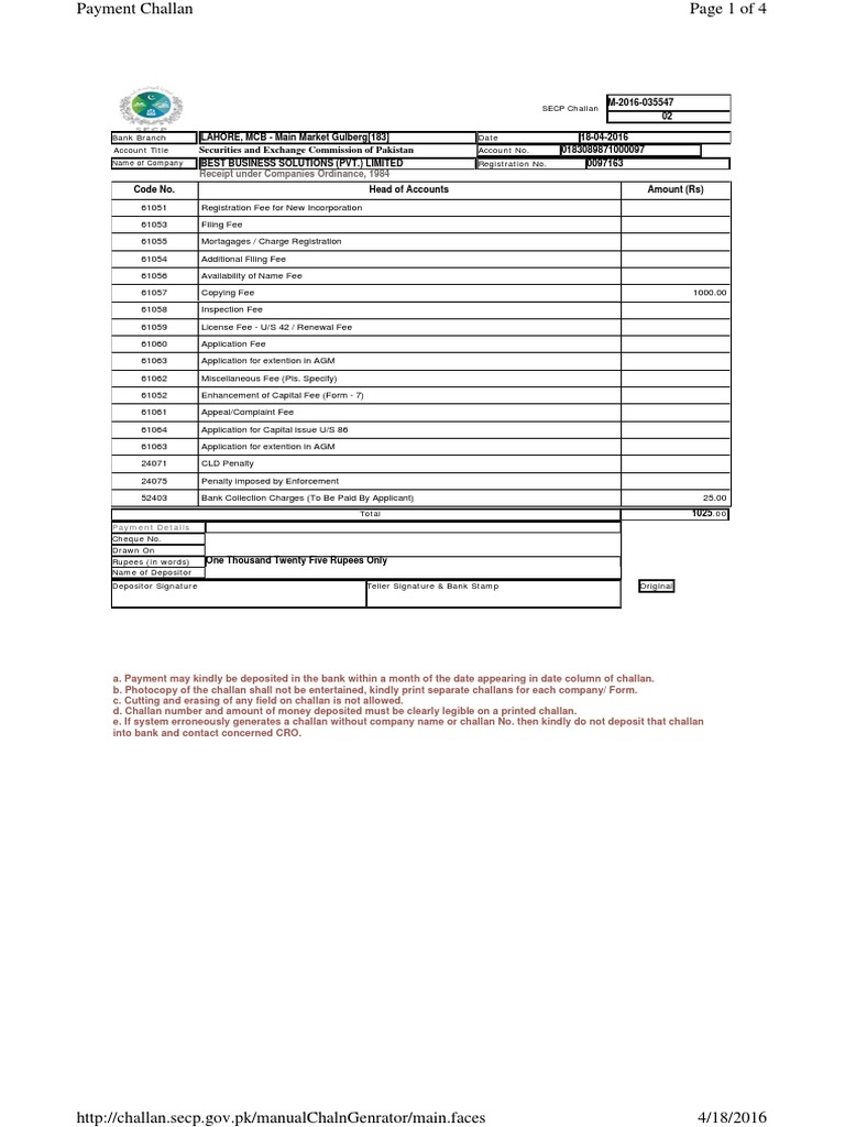 MCB Challan | Fee | Cheque