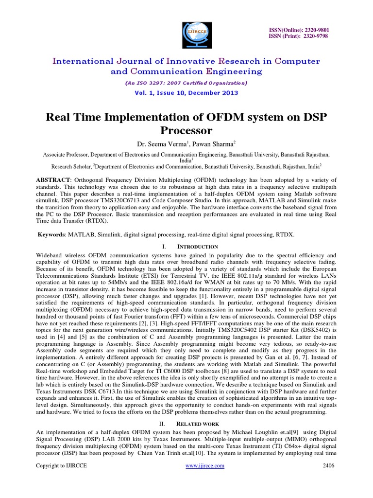 Real Time Implementation of OFDM System On DSP Processor | PDF ...