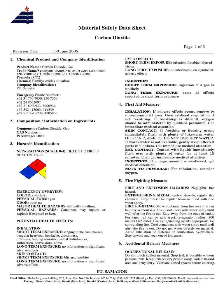 Material Safety Data Sheet: Carbon Dioxide | Download Free PDF | Carbon Dioxide | Solubility