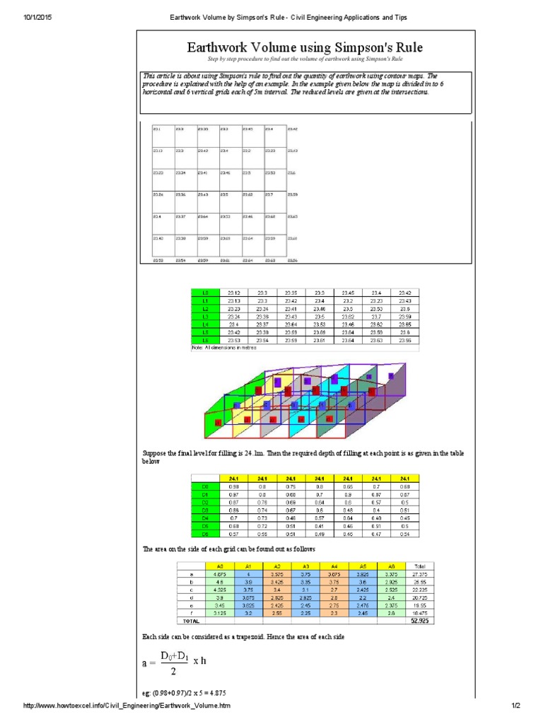 Calculating Earthwork Volume with Simpson's Rule | PDF | Teaching ...