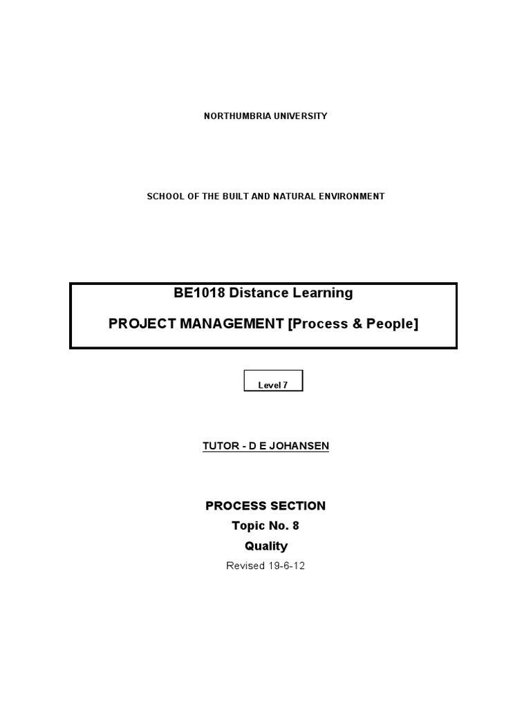 BE1018 Distance Learning PROJECT MANAGEMENT (Process & People) | PDF ...