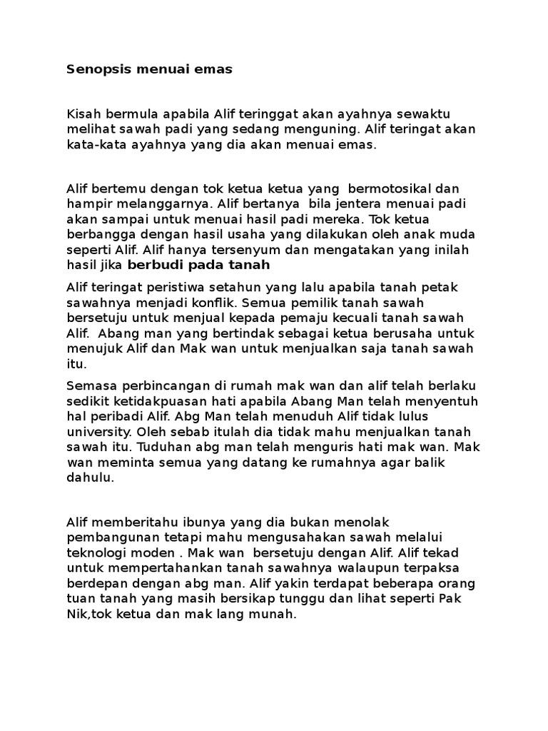 Sinopsis Menuai Emas | PDF