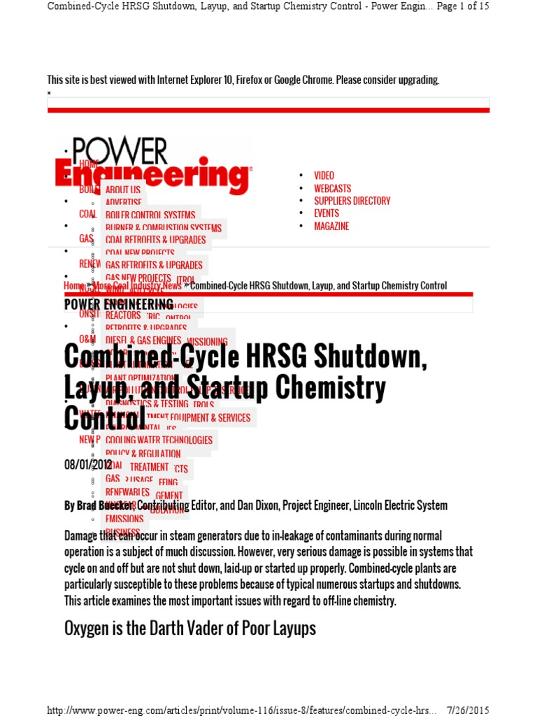 Combined-Cycle HRSG Shutdown, Layup, and Startup Chemistry Control ...