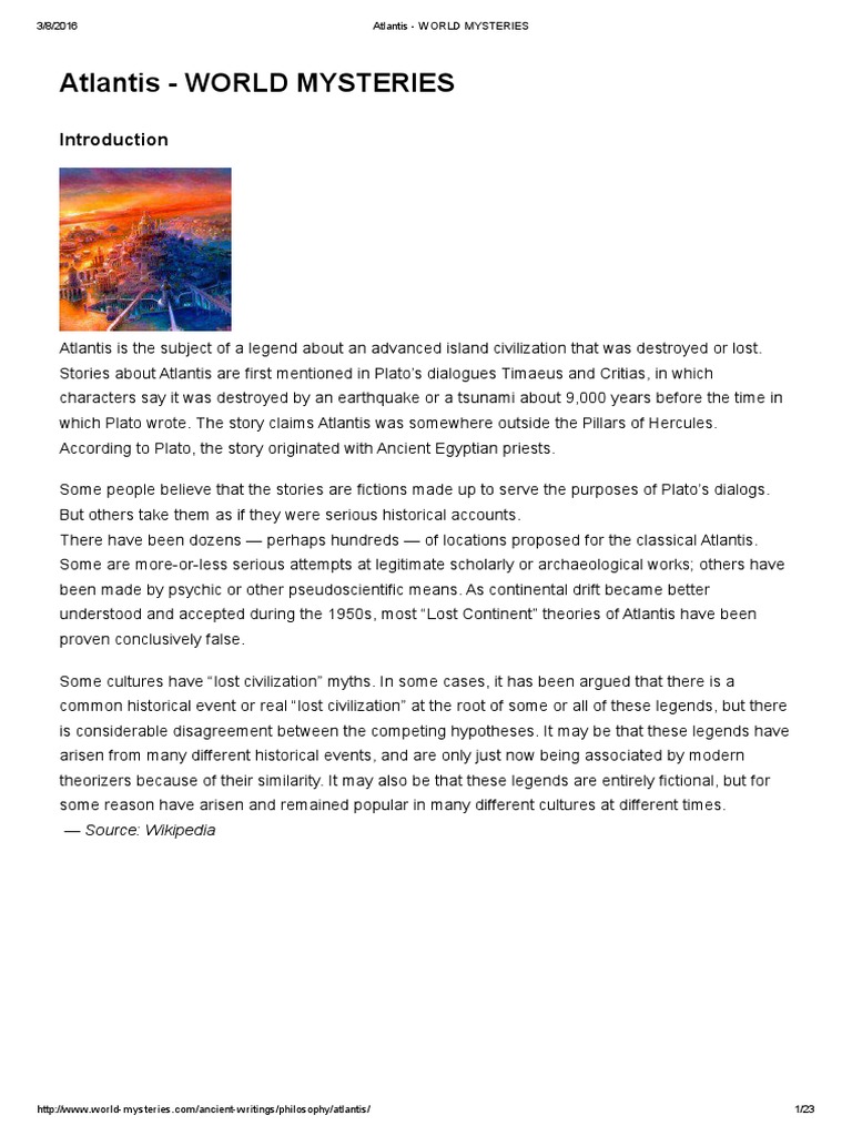 Atlantis: Myth or History? | PDF | Atlantis | Nature