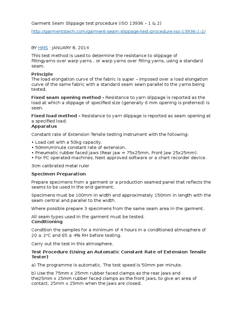 Evaluating Seam Strength and Slippage Resistance Through the Garment ...