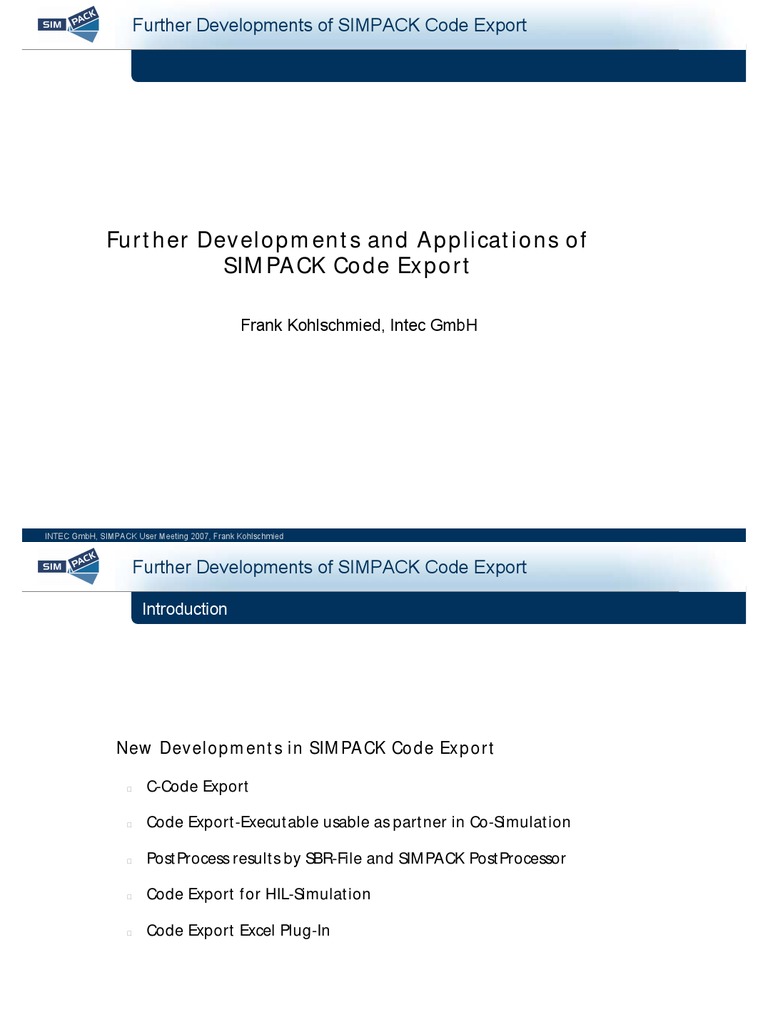 SIMPACK Code Export Enhancements 2007 | PDF | Source Code | Simulation