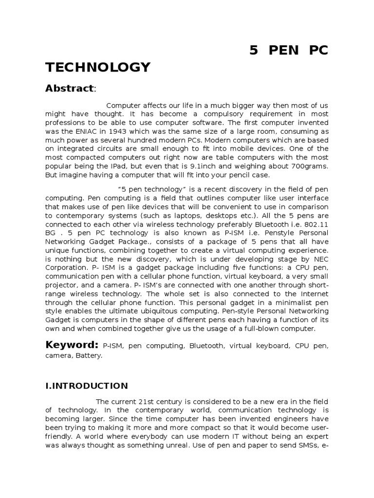 5 Pen PC Technology | PDF | Personal Computers | Computer Keyboard