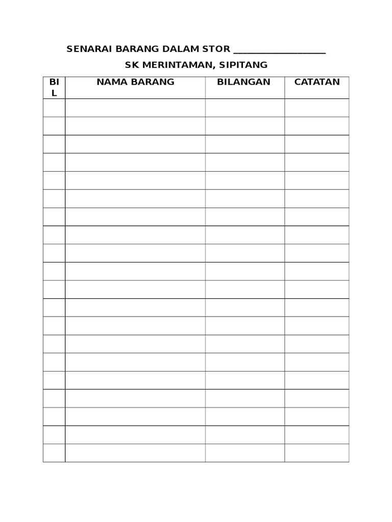Senarai Barang Dalam Stor | PDF