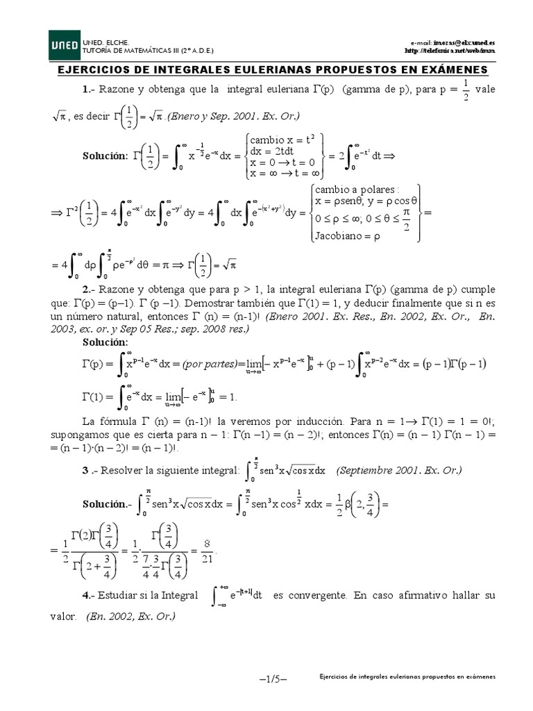Ejercicios de Integrales Eulerianas | PDF | Pi | Integral