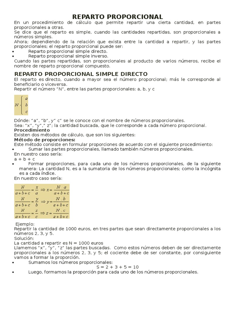 REPARTO PROPORCIONAL TEORIA