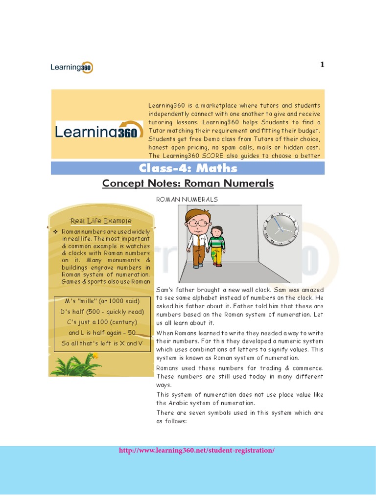 Maths Concept Notes - Class 4 - Roman Numerals. | PDF | Tutor ...