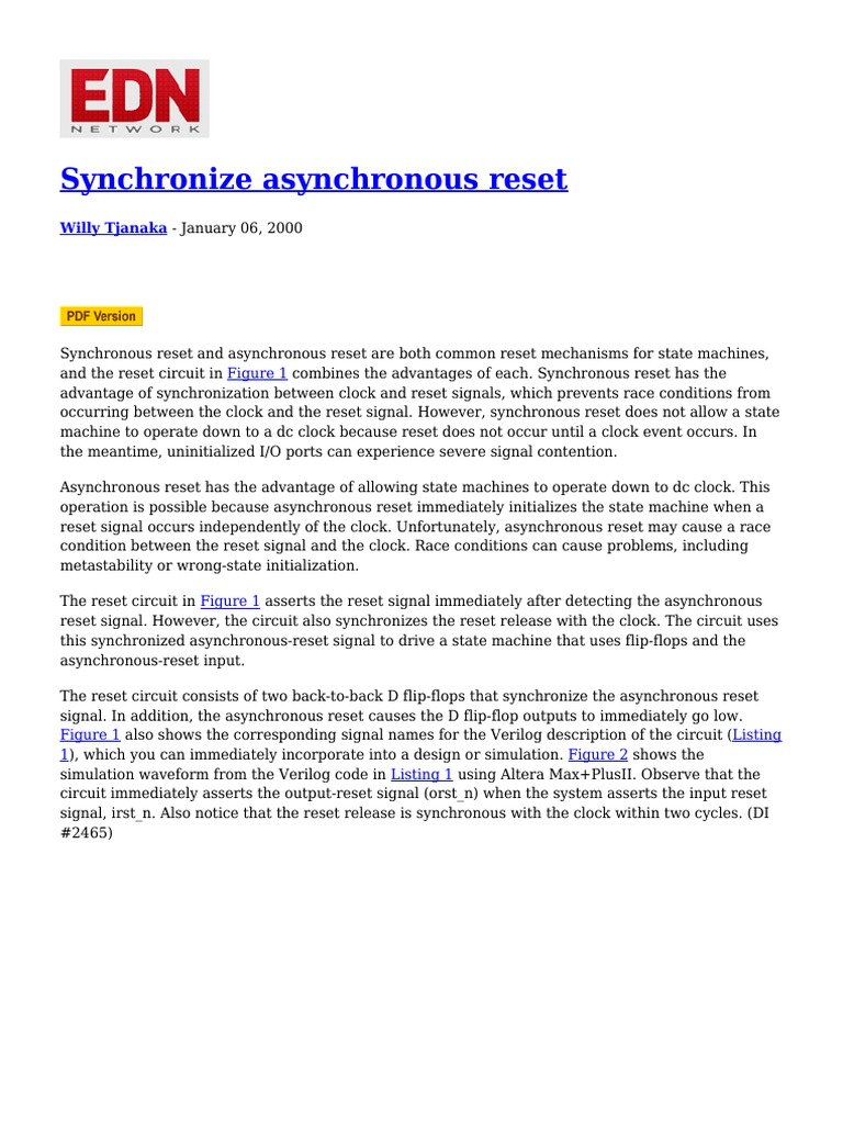 Synchronized Asynchronous Reset Circuit | PDF