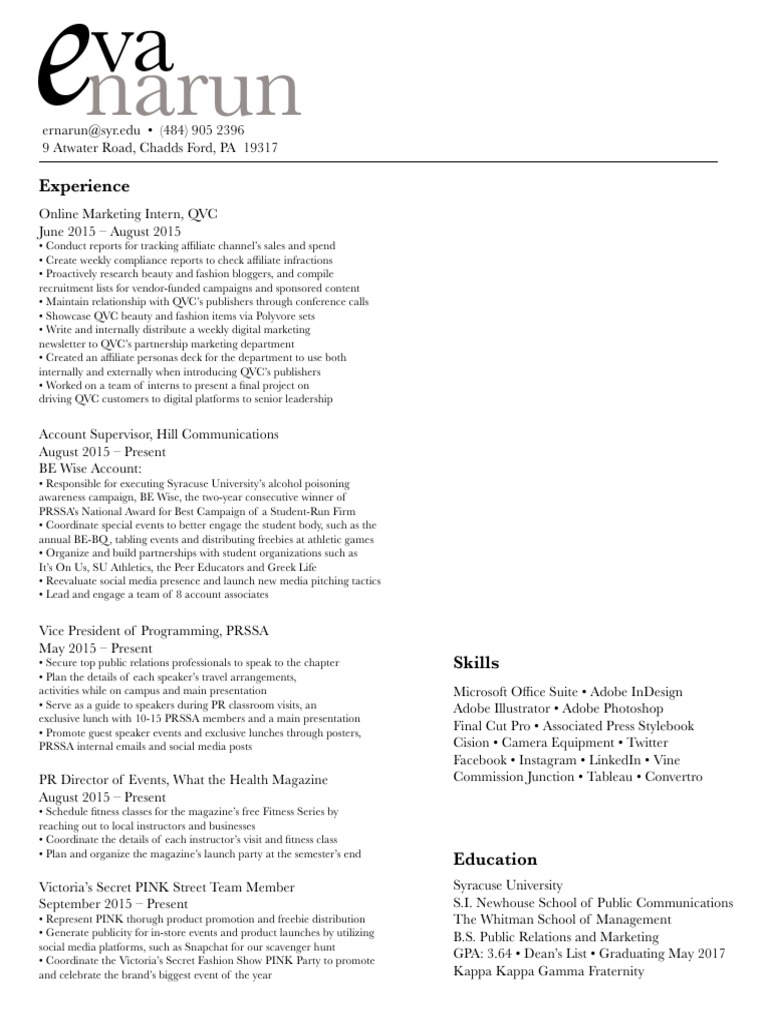 Eva Narun Resume | PDF | Social Media | Popular Culture & Media Studies