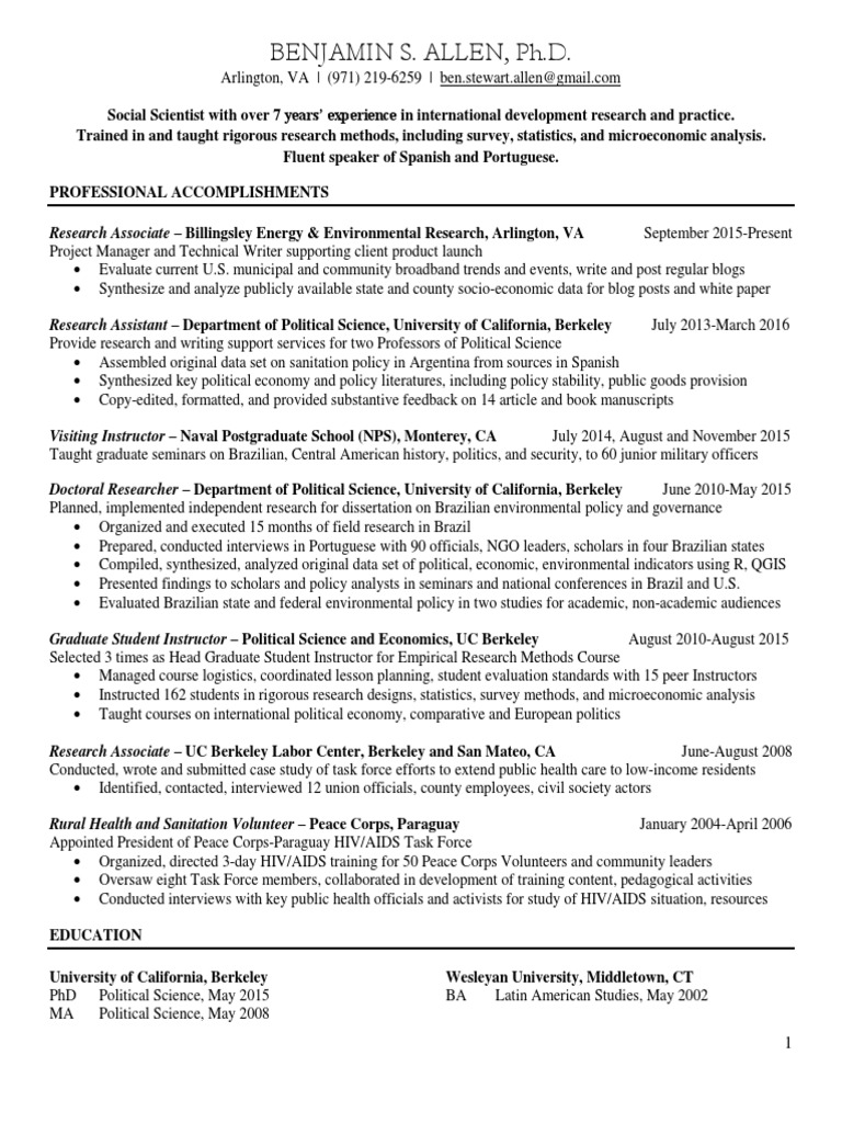 Allen Benjamin S CV Apr2016 Intdev2 | PDF | University Of California ...